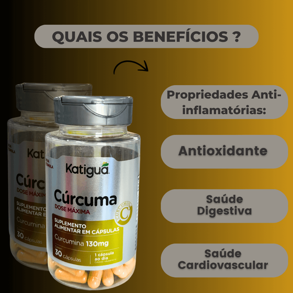 Suplemento Alimentar Katiguá Cúrcuma Dose Máxima 130mg contém 30 Cápsulas