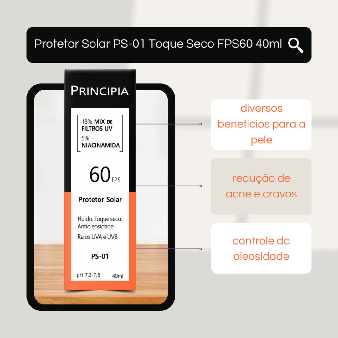 Protetor Solar Principia PS-01 FPS 60 Antioleosidade 40ml